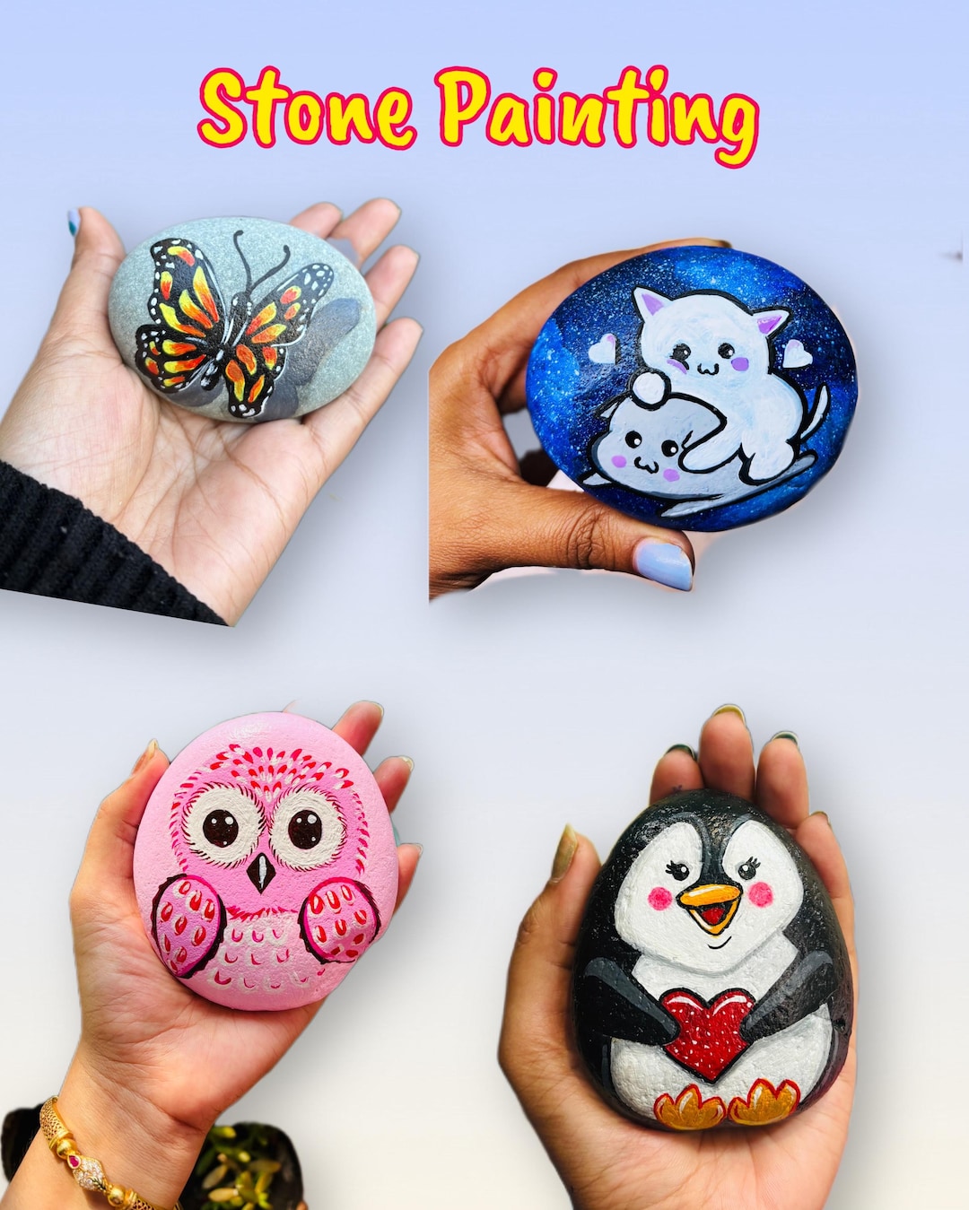 DIY Stone Painting Kit | 6 Natural Pebbles, Acrylic Paints, Brush - Etsy