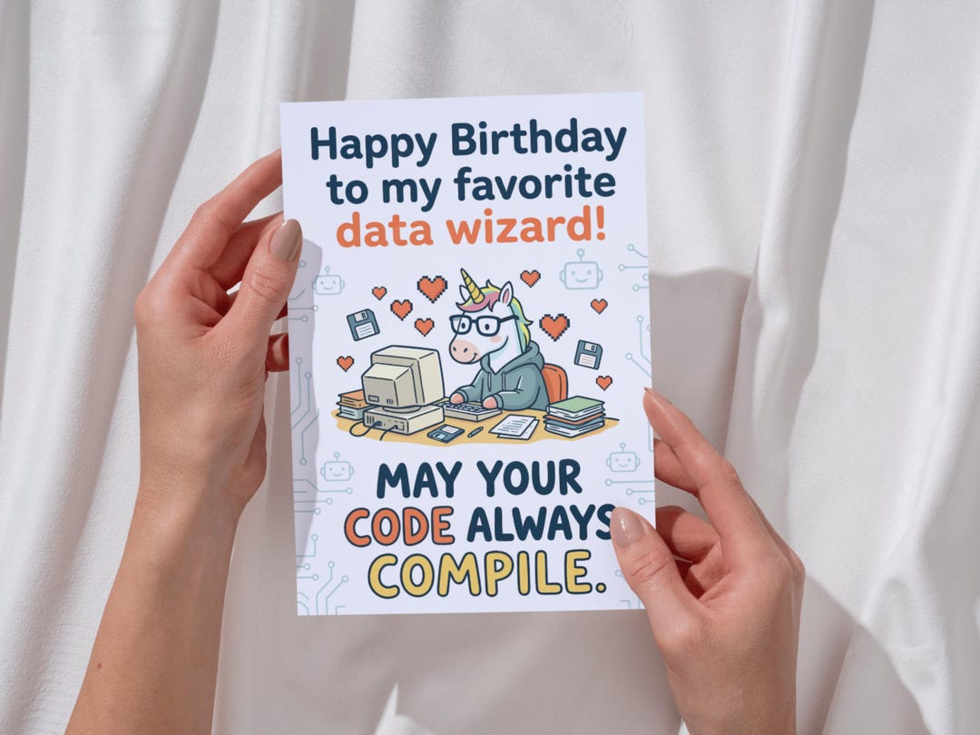 Funny Data Wizard Unicorn Birthday Card, Programmer Gift (digital ...
