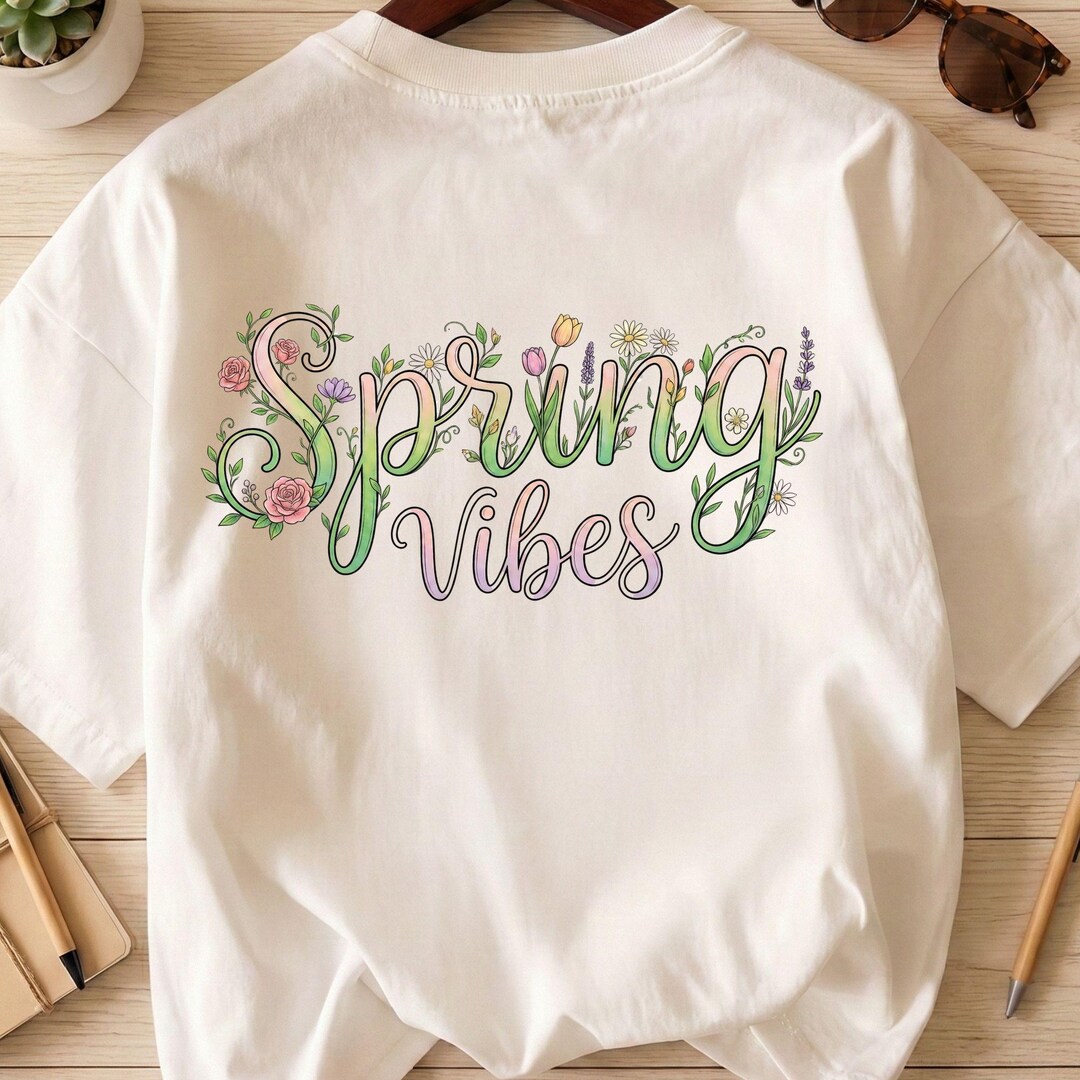 Spring Vibes PNG Floral Quote Design for T Shirt Sublimation, Pastel ...