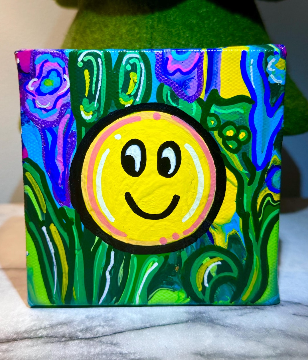 Smiley Face Painting Acrylic on Canvas Gift Christmas Holidays Hand ...