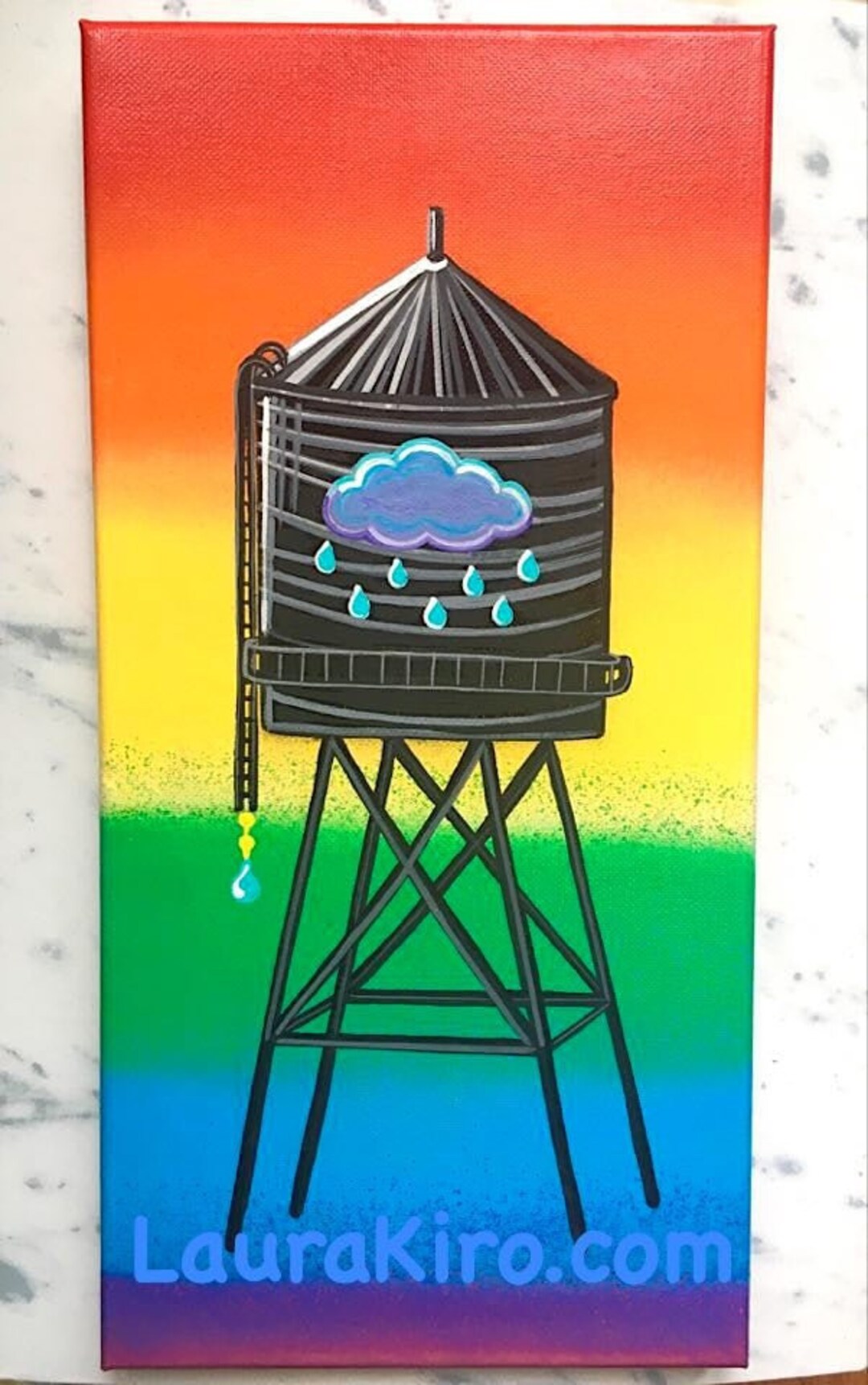 Original Painting Water Tank Rain Water Rainbow Art Painting - Etsy