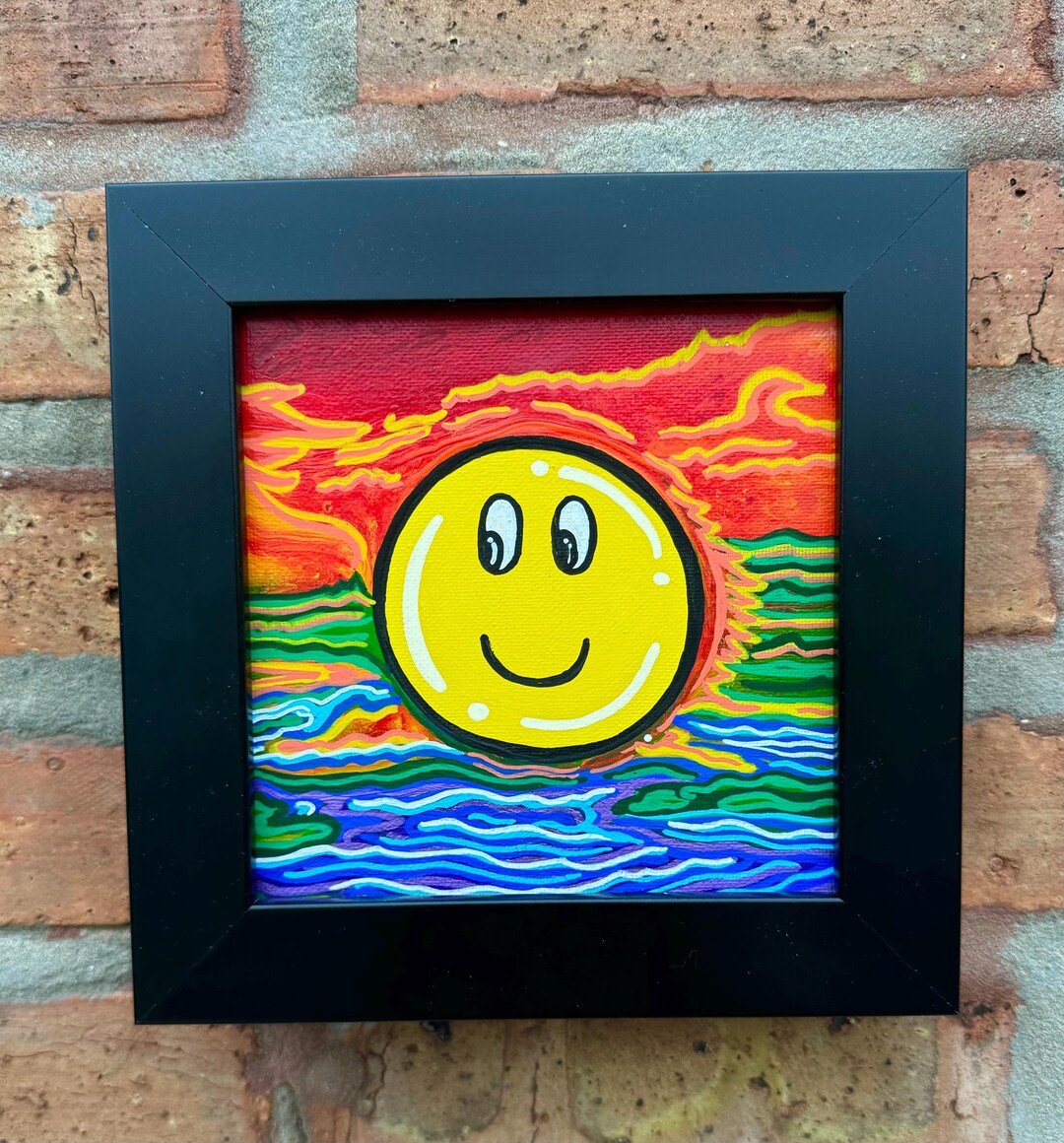 Smiley Face Painting Acrylic on Canvas Gift Christmas Holidays Hand ...