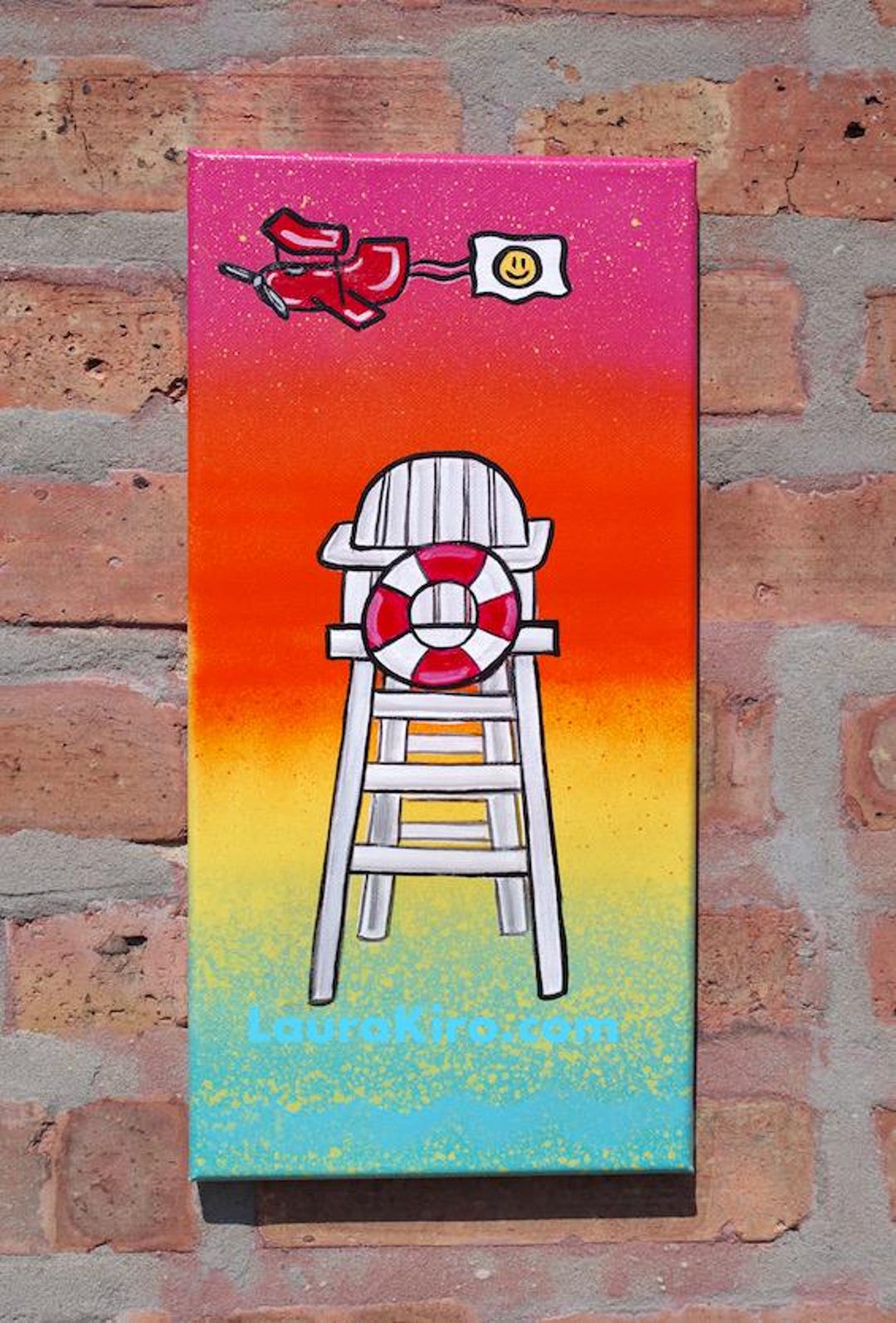 Lifeguard Chair Art Smiley Face Airplane Beach Art Painting Sailing ...