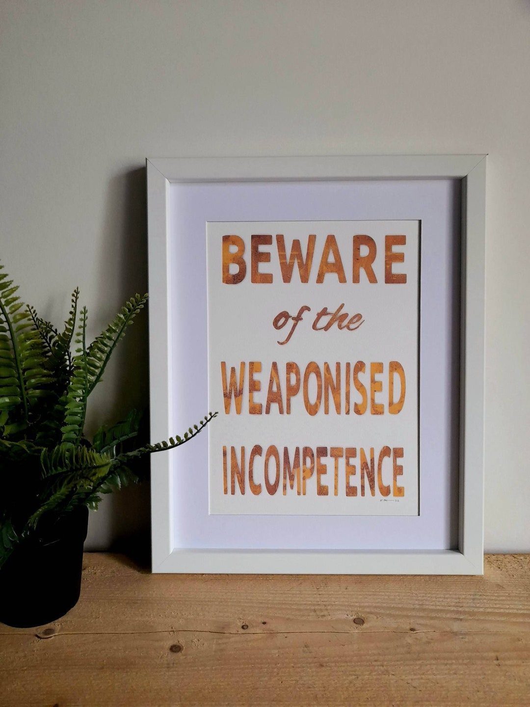 A4 Print, Gelliprint Papercut Slogan Art, Yellow and Orange, Beware of ...