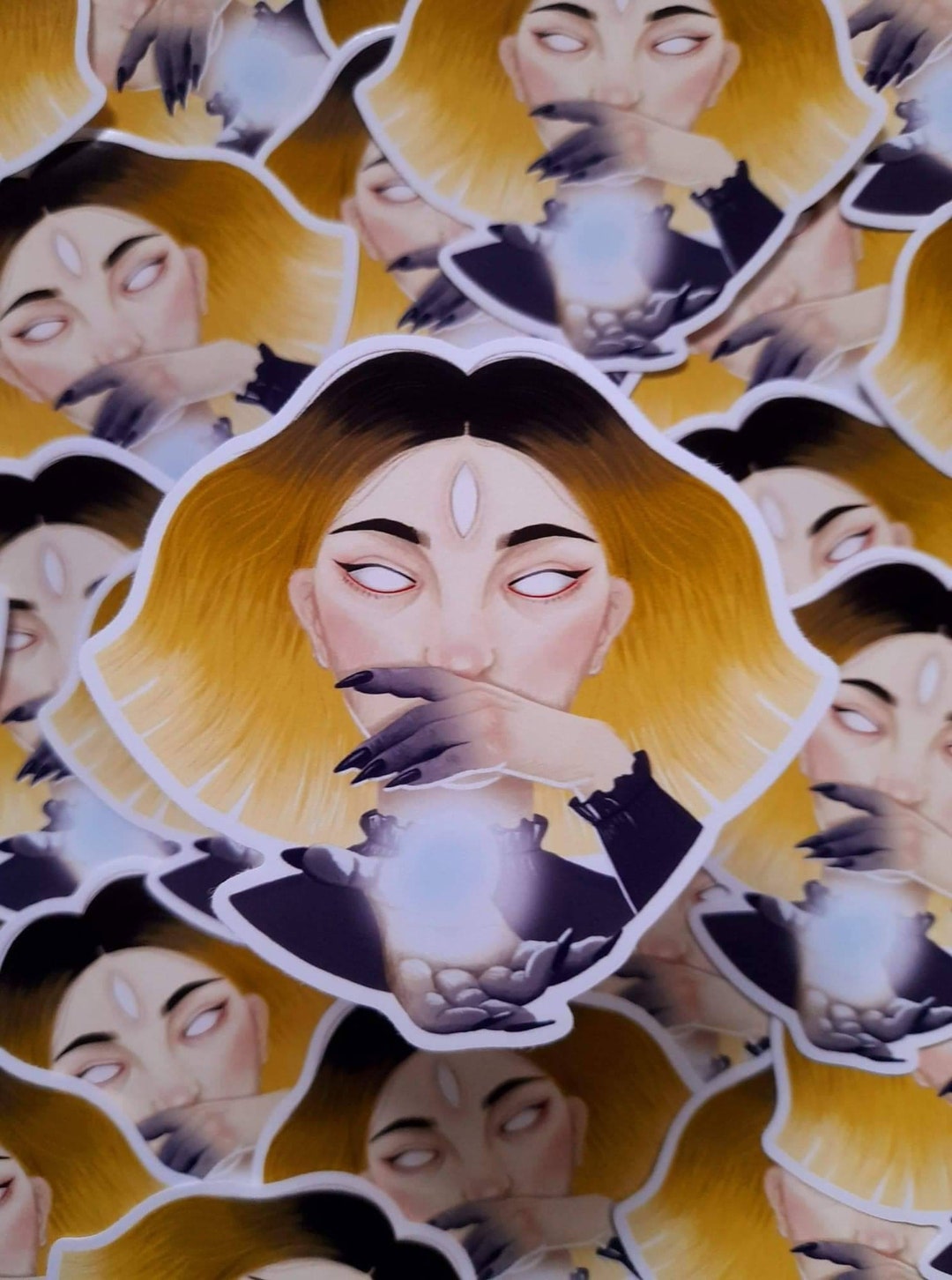 Vinyl Sticker Die Cut Original Illustration Demon Witch Conjuring A ...