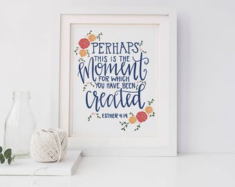 Esther 4:14 Printable Bible Verse, Hand Lettered Calligraphy Print ...