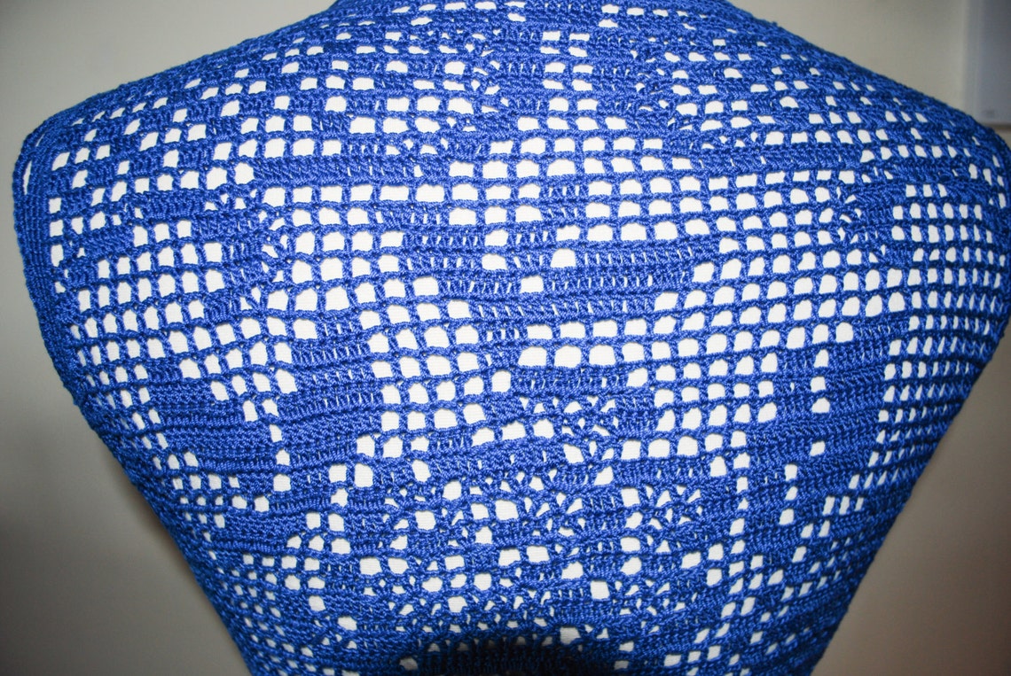 Crochet Top/blue Crochet Filet Summer Blouse/top - Etsy