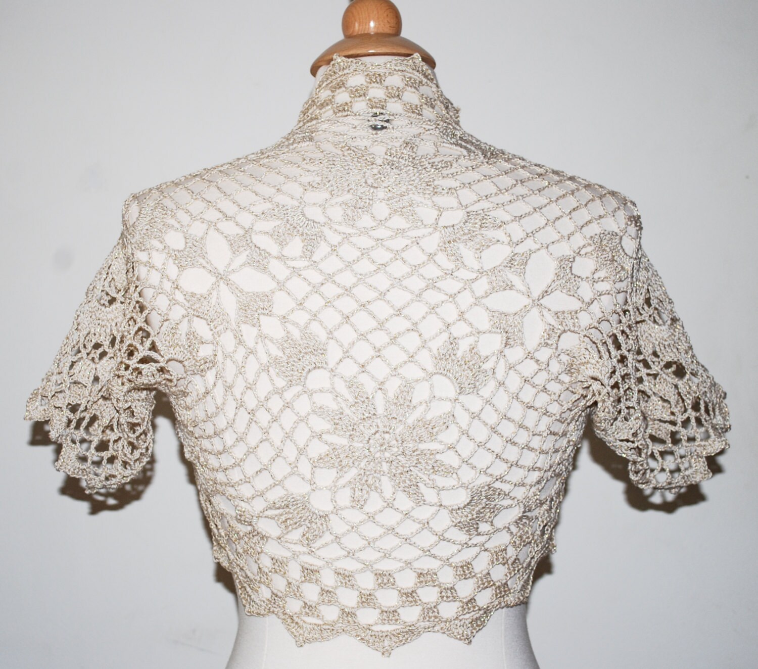 Natural and Gold Crochet Bolero, Wedding Bolero, Wedding Shrug ...