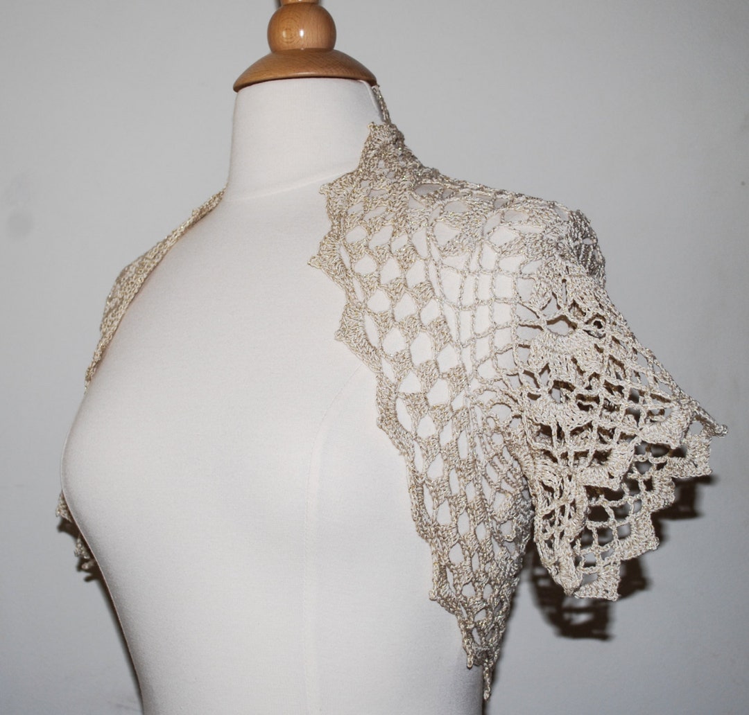 Natural and Gold Crochet Bolero, Wedding Bolero, Wedding Shrug ...