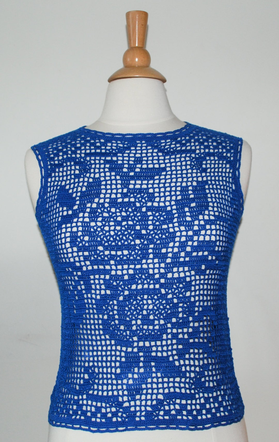 Crochet Top/blue Crochet Filet Summer Blouse/top - Etsy