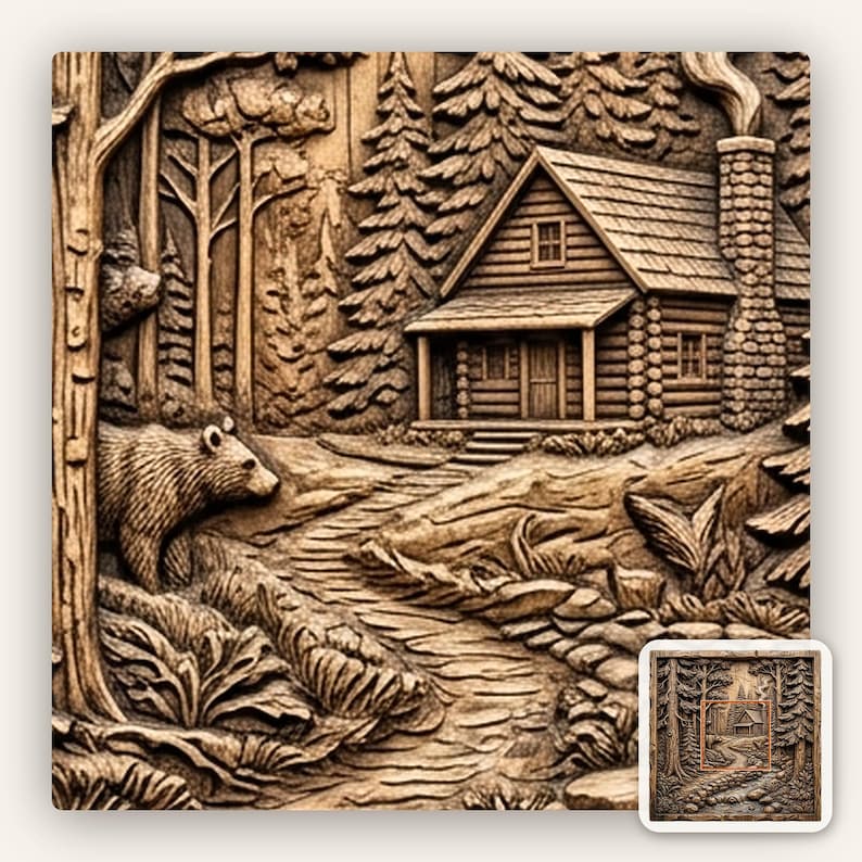 Rustic Forest Cabin 3D Relief STL File | CNC Router File | Mountain ...