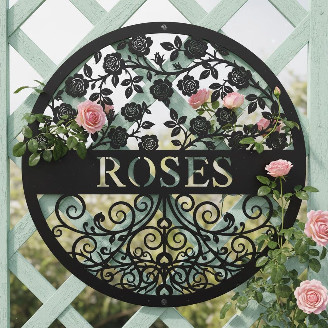 Personalized Rose Garden Metal Sign - Custom Floral Wall Art - Flower ...