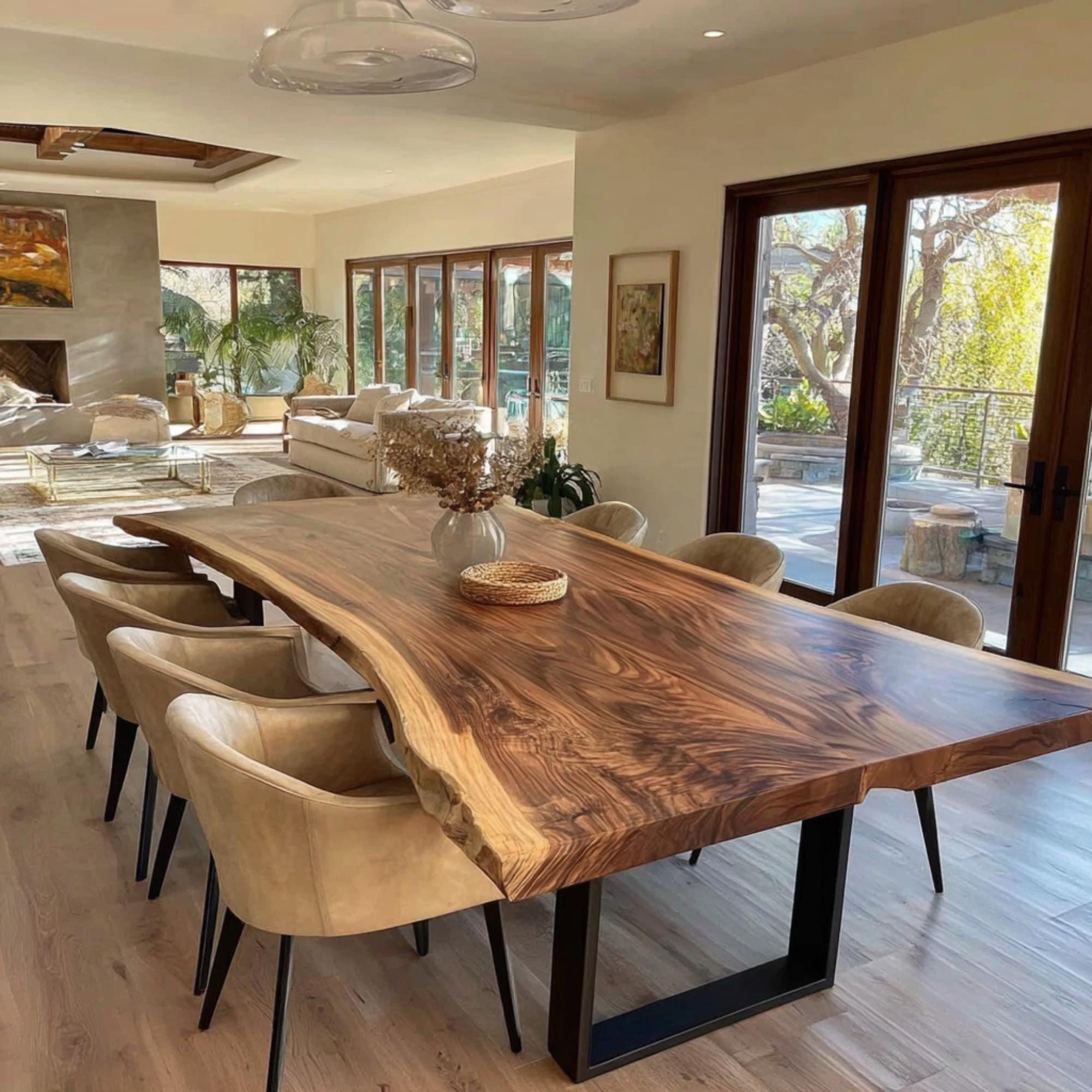 Solid Wood Rustic Wooden Dining Table, Handmade Live Edge Walnut Table ...