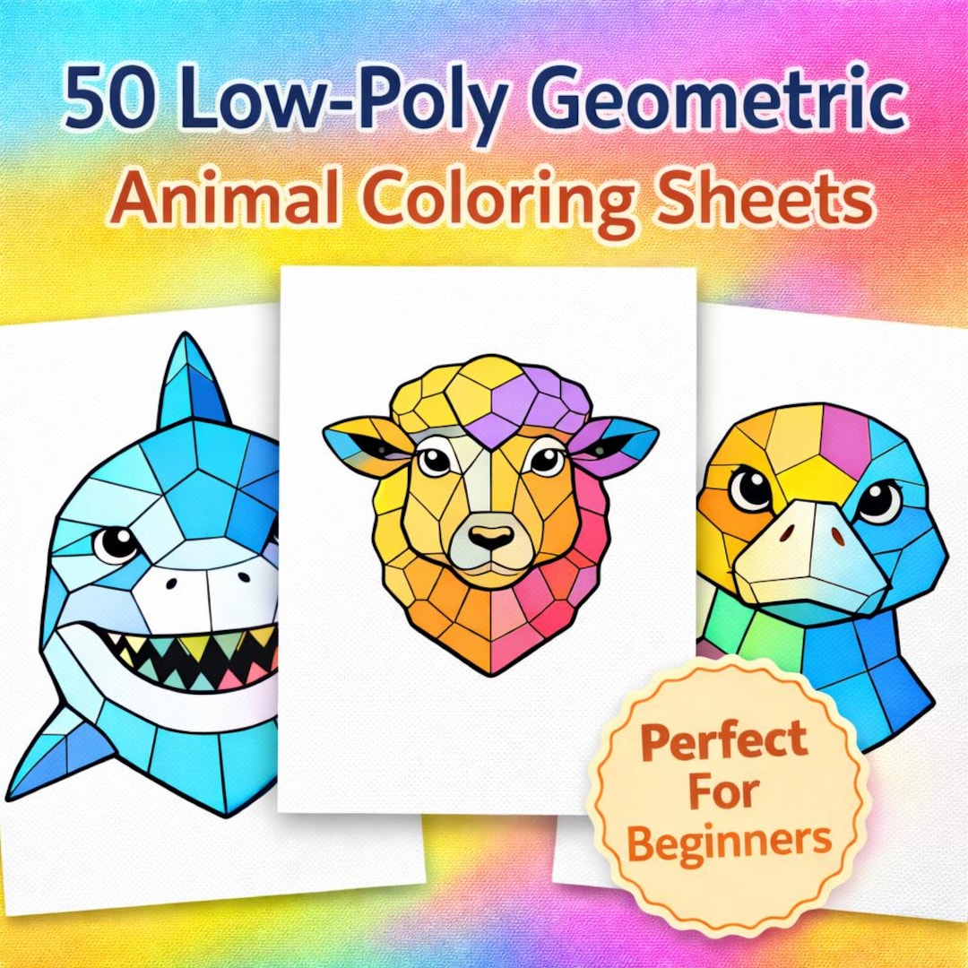 50 Low-poly Geometry Coloring Sheets for Beginners - Etsy