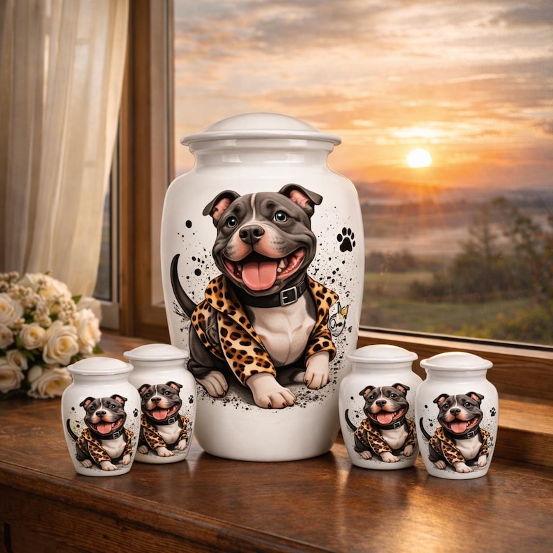 Pitbull Dog Cremation Urn Set, Pet Memorial Keepsake, Aluminum Metal ...