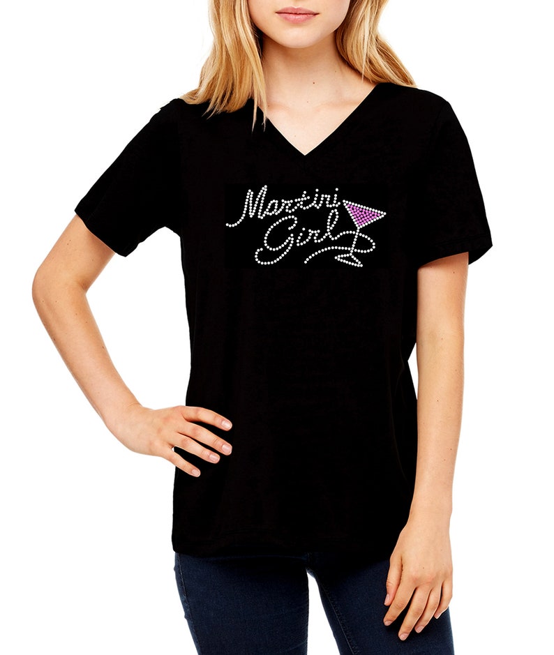 Martini Girl Rhinestone T Shirt Tank Top Bling S M L Xl 2xl Etsy