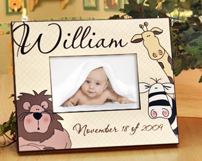 Jungle Animal Picture Frame : Personalize With Baby's Name & Birthday ...