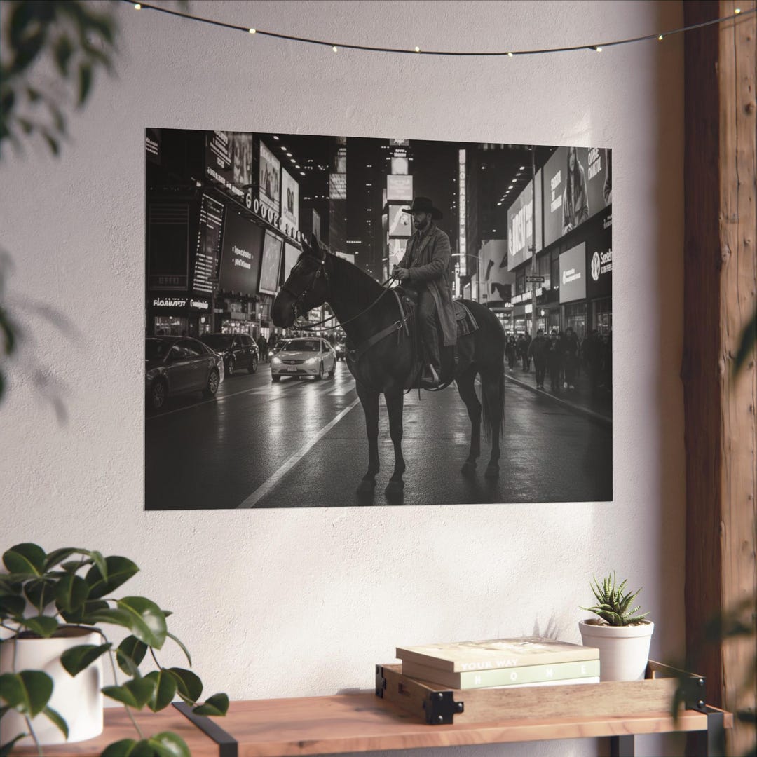 Cowboy on Horseback Poster | Black and White City Street Photography - Etsy