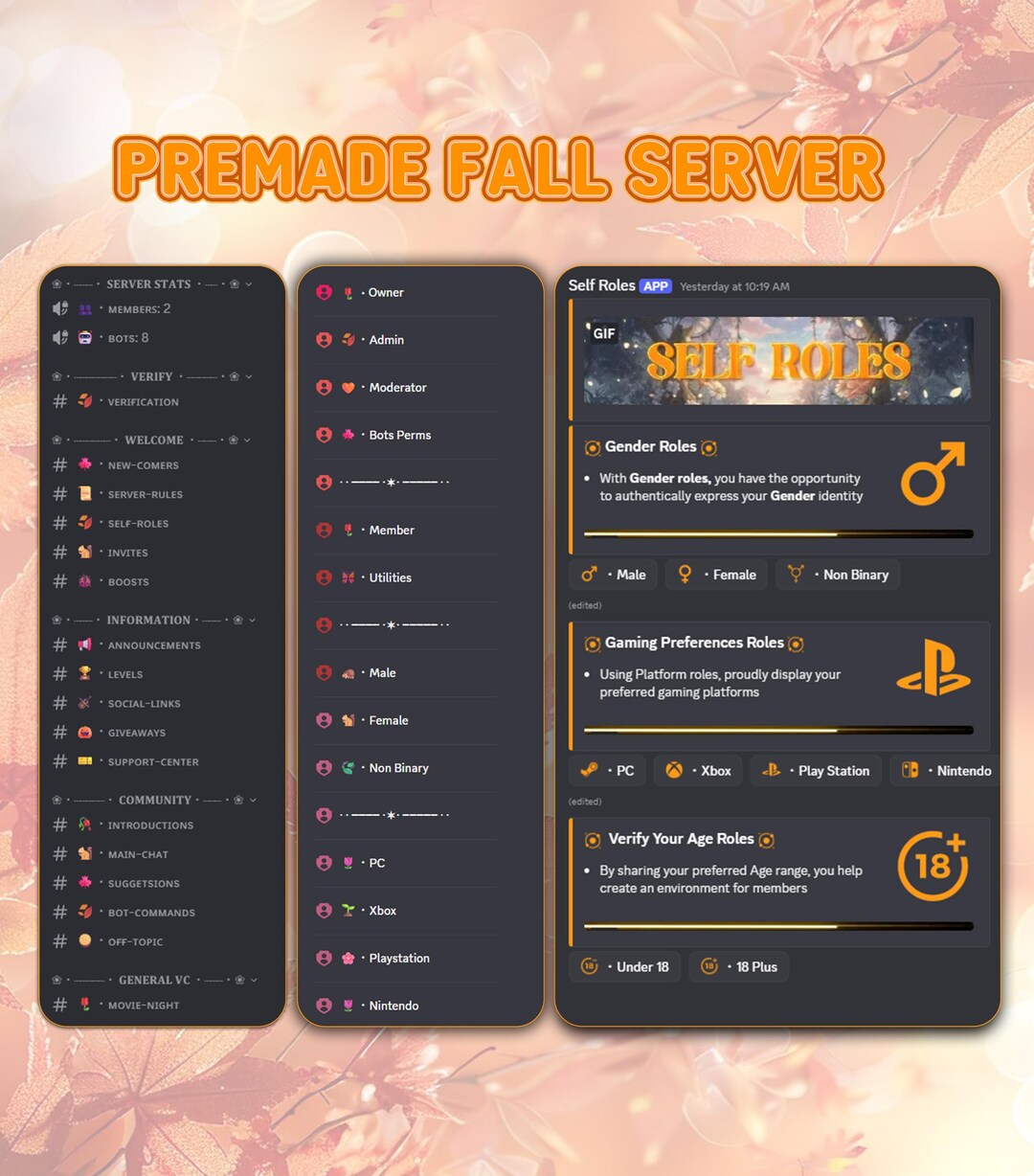 Fully Set up Premade Fall Discord Server | Autumn Community Setup ...