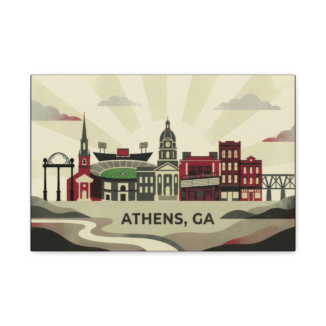 Athens Georgia Canvas Print, UGA Wall Art, College Town Skyline ...