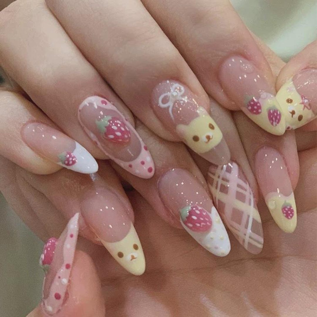 Custom Hand-painted Press-on Nails | Acrylic Gel Inspired Fake Nails ...