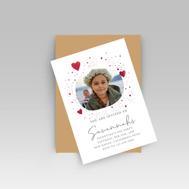 Valentine’s Day Photo Invitation for Kids | Heart Theme Birthday Party ...