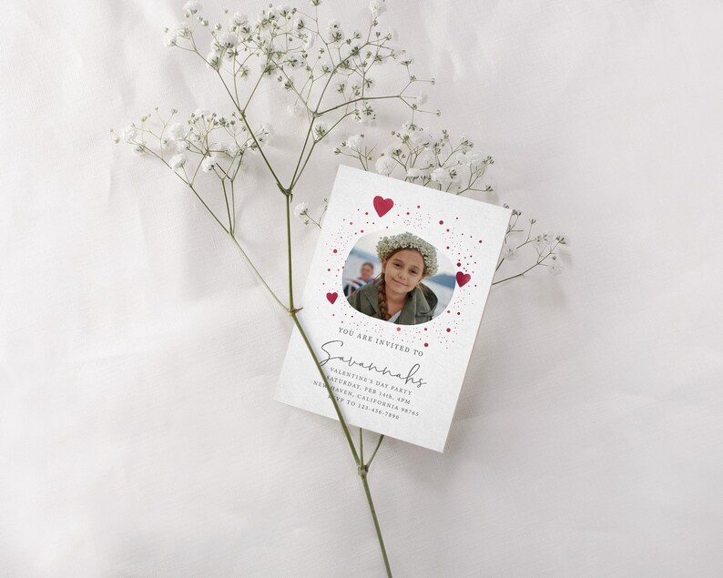 Valentine’s Day Photo Invitation for Kids | Heart Theme Birthday Party ...