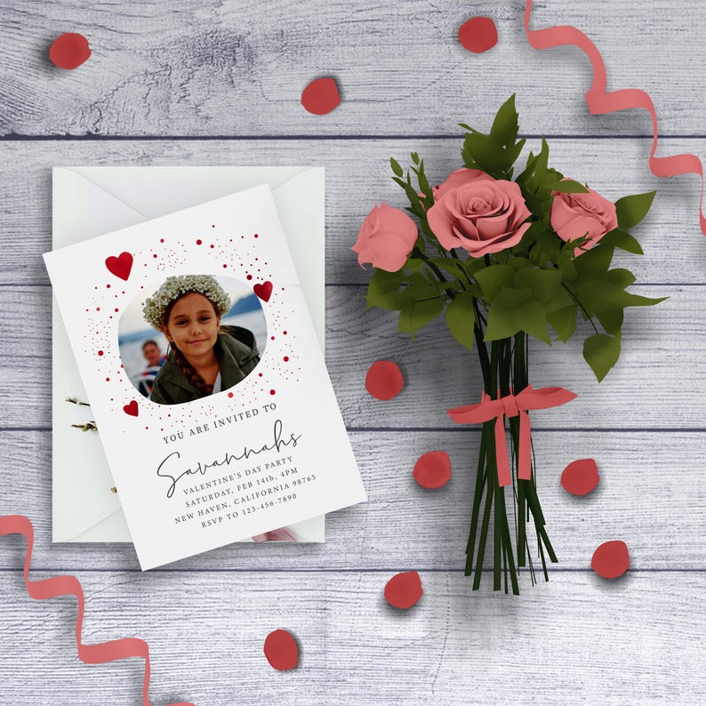 Valentine’s Day Photo Invitation for Kids | Heart Theme Birthday Party ...
