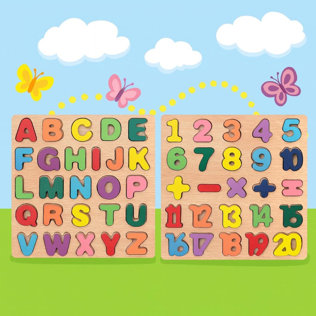 Wooden Alphabet & Number Puzzle Montessori Educational Toy for Kids ...