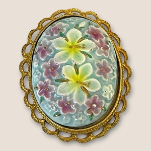 Vintage HOBE Floral Porcelain Brooch Gold Tone - Etsy