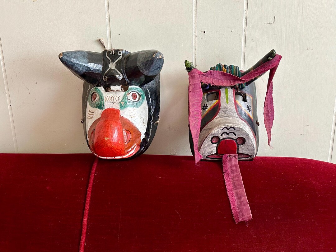 Vintage Folk Art Masks, Mexican Masks, Guerrero, Bulls Masks, Carved ...
