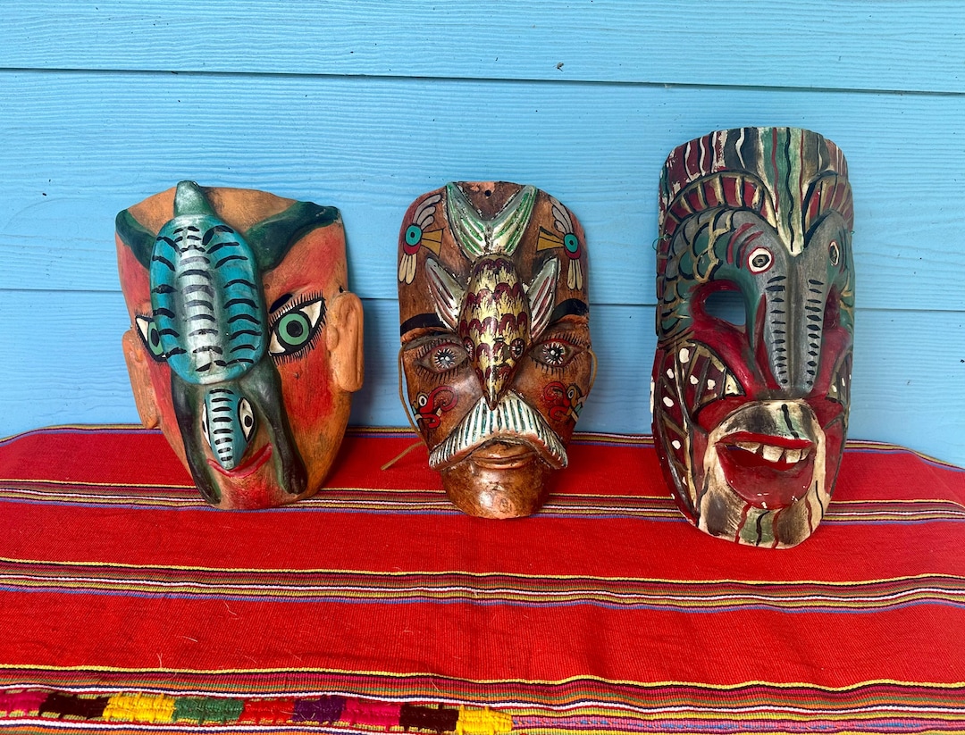 Vintage Folk Art Masks, Mexican Masks, Guerrero, Carved Mask ...