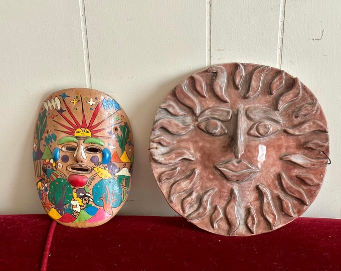 Vintage Mexican Ceramic Mask, Ceramic Sun, Multicolored, Wall Decor ...