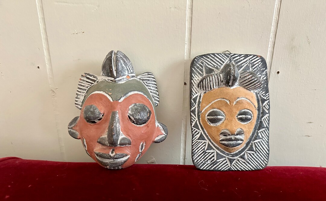Vintage Folk Art Masks, African Masks, Ceramic Masks, Wall Decor, Wall ...