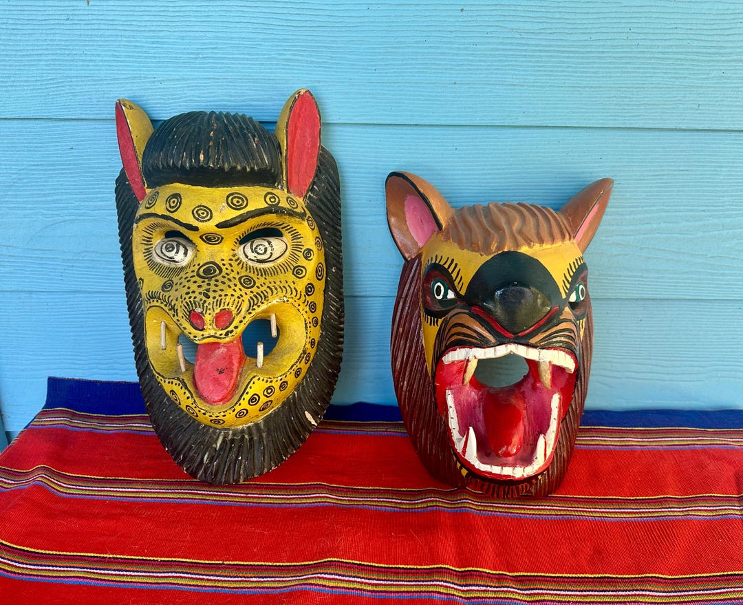Vintage Mexican Masks, Folk Art Masks, Carved Masks, Guerrero, Wood ...