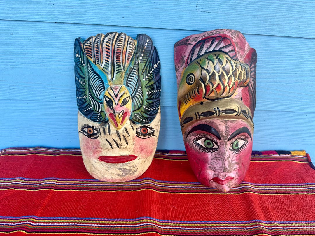 Vintage Guatemalan Masks, Mexican Mask, Folk Art Mask, Carved Mask ...