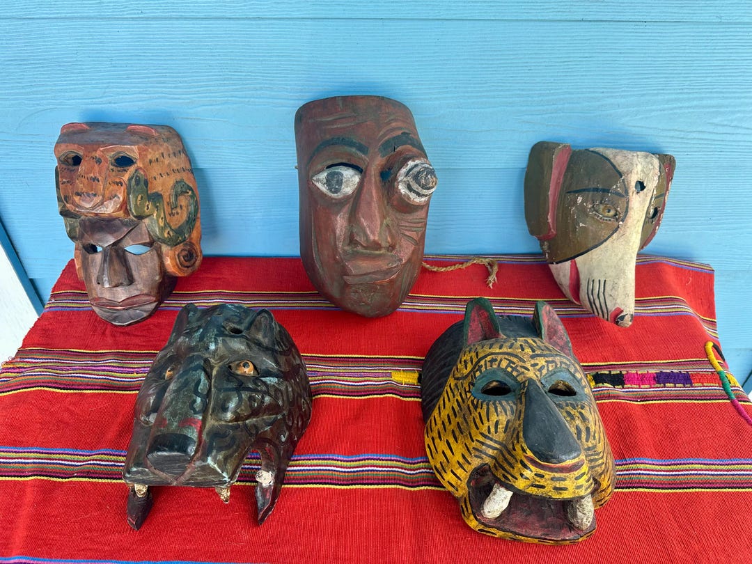 Vintage Guatemalan Masks, Mexican Mask, Folk Art Mask, Carved Mask ...