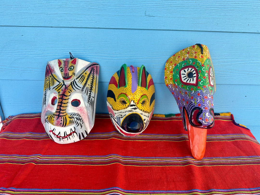Vintage Guatemalan Masks, Mexican Mask, Folk Art Mask, Carved Mask ...