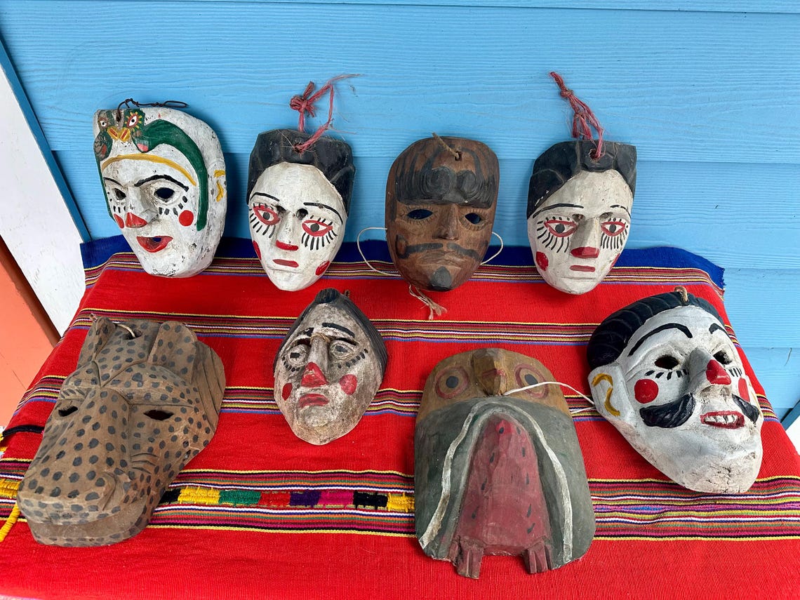 Vintage Guatemalan Masks, Mexican Mask, Folk Art Mask, Carved Mask ...