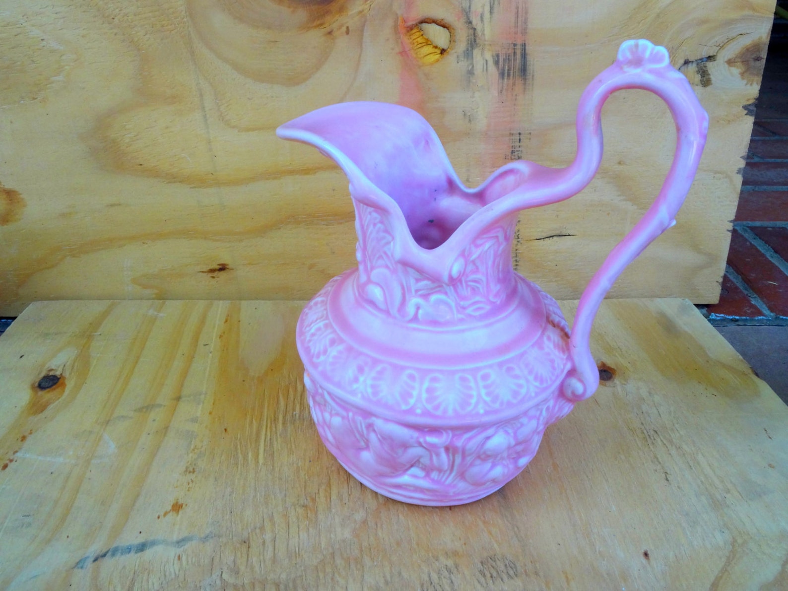 Vintage Pink Ceramic Pitcher - Etsy