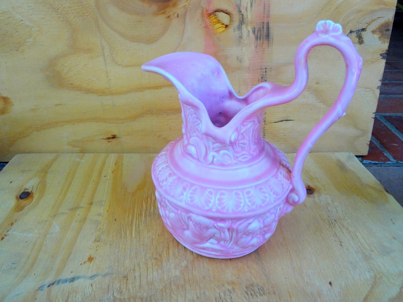 Vintage Pink Ceramic Pitcher - Etsy