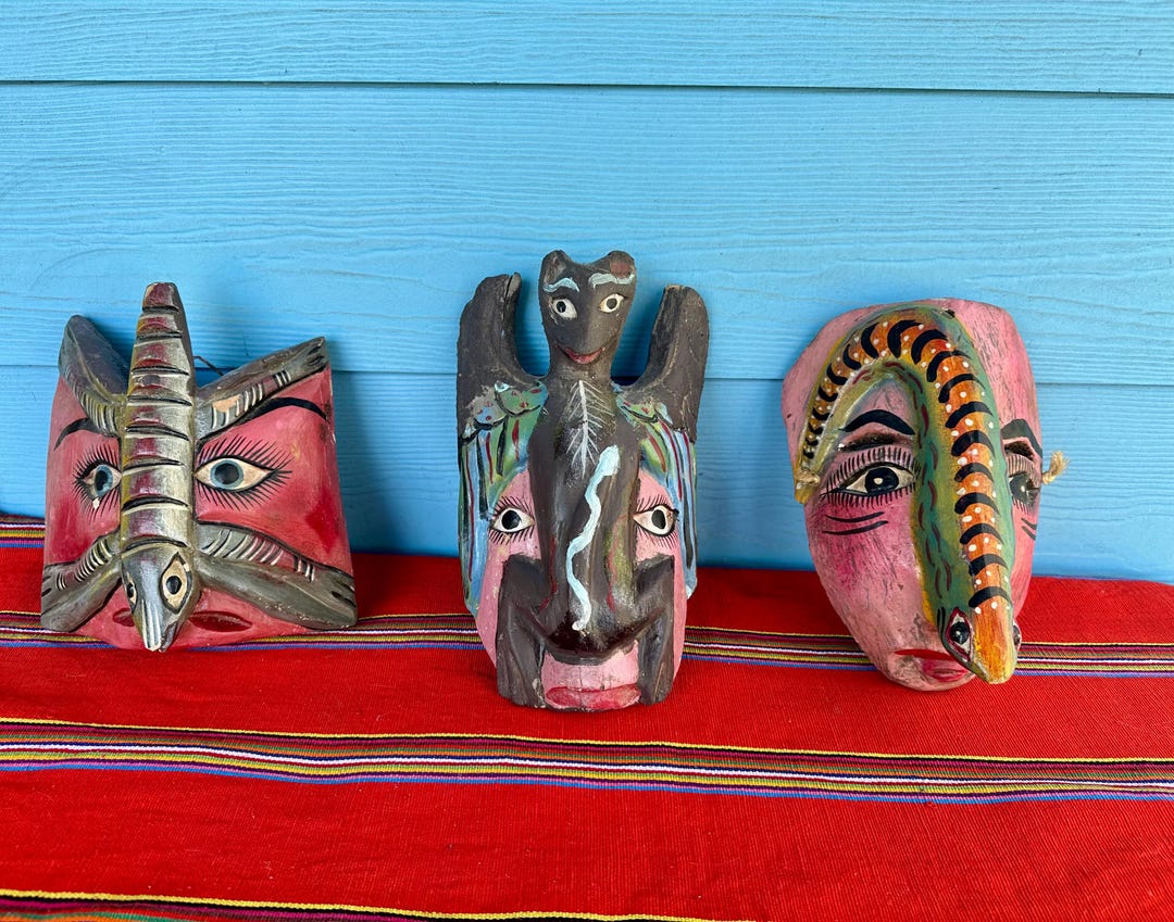 Vintage Guatemalan Masks, Mexican Mask, Folk Art Mask, Carved Mask ...