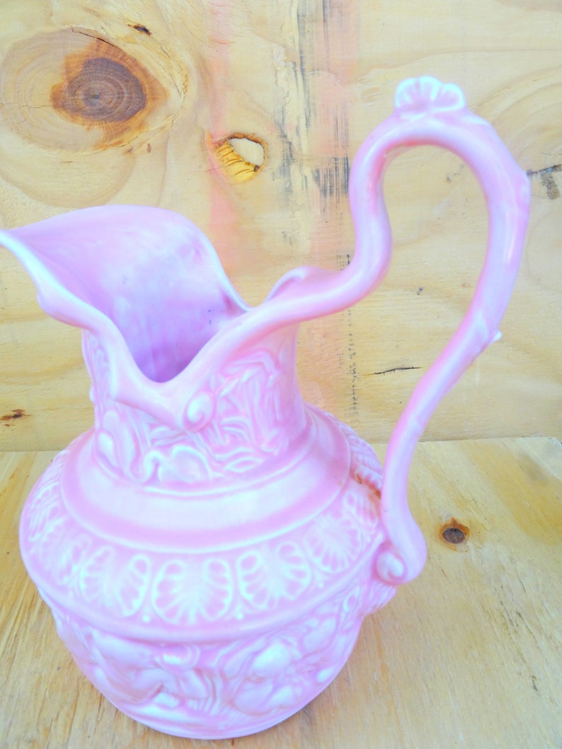 Vintage Pink Ceramic Pitcher - Etsy