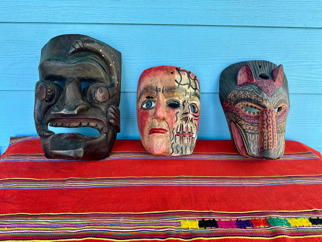 Vintage Guatemalan Masks, Mexican Mask, Folk Art Mask, Carved Mask ...