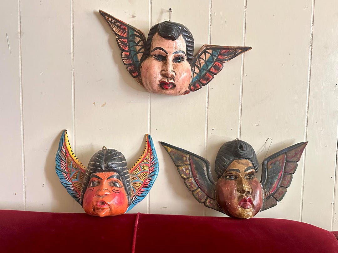 Vintage Mexican Angels, Wall Art, Folk Art, Cherub, Cacheton, Carved ...