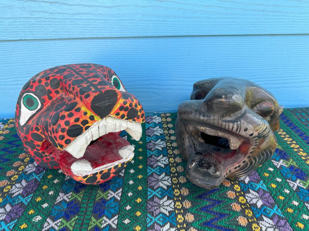 Vintage Mexican Folk Art Masks, Cougar Mask, Cat Mask, Carved Mask ...