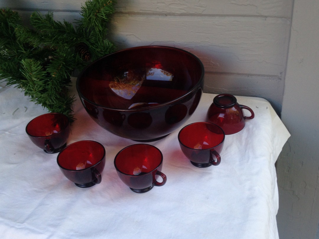 Vintage Ruby Red Punch Bowl and 12 Cups, Holidays Glasses - Etsy