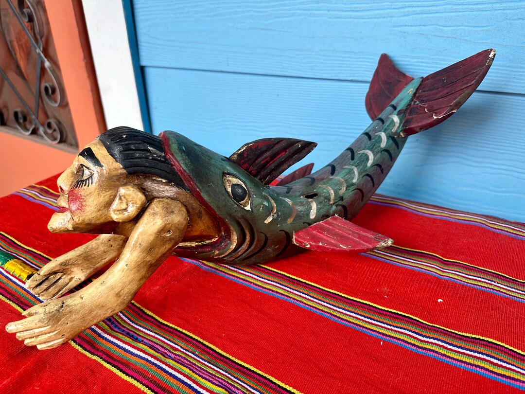 Vintage Folk Art Carving, Merman, Carved Mask, Hand Carved, Shark - Etsy