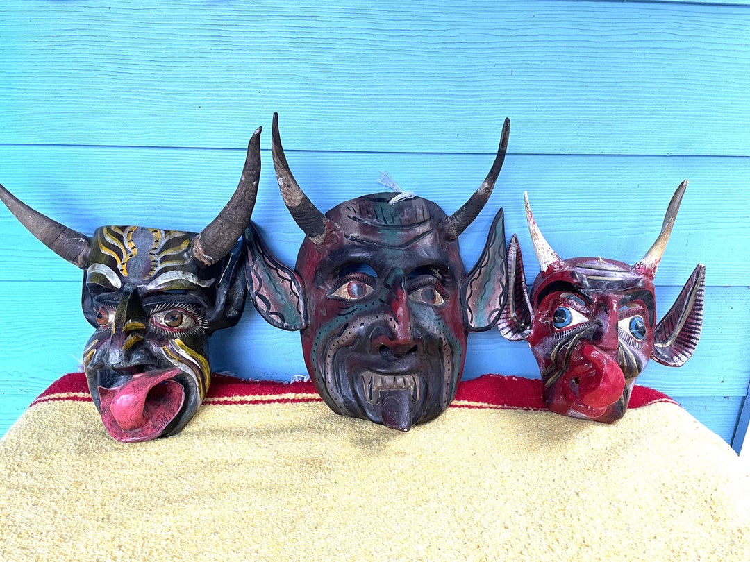 Vintage Mexican Devil Masks, Folk Art Masks, Carved Masks, Guerrero ...