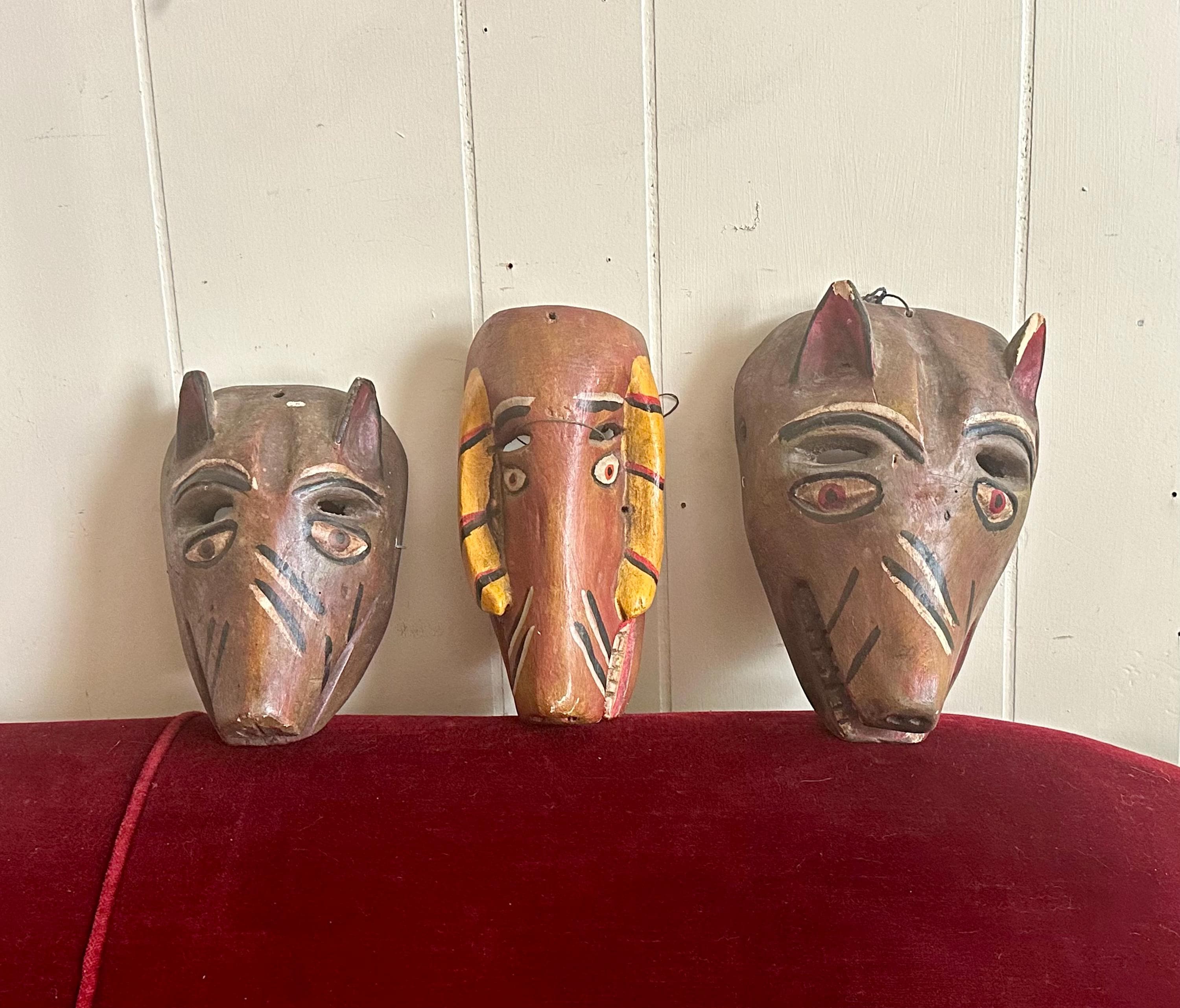 Vintage Folk Art Masks, Mexican Masks, Guerrero, Carved Mask ...